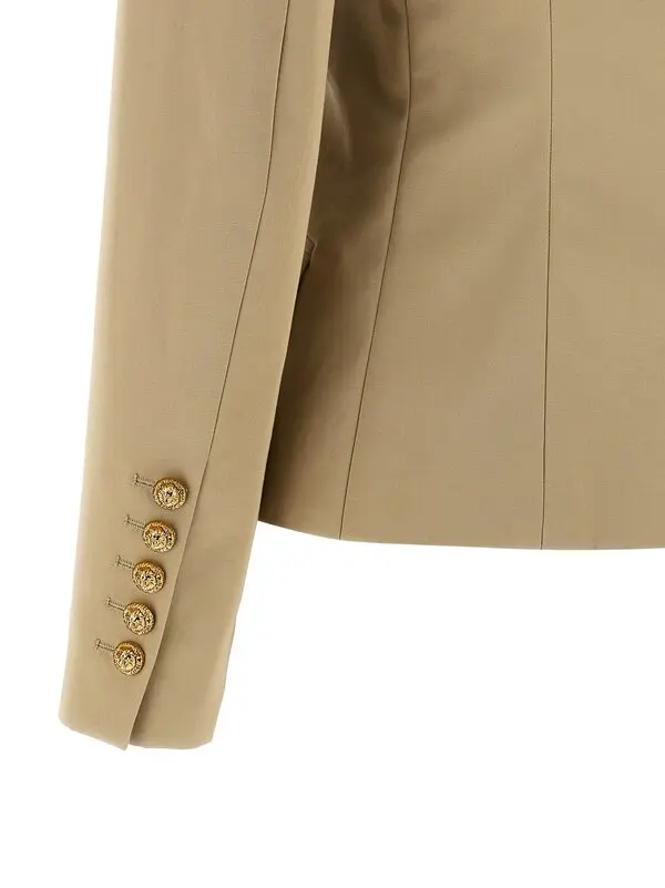 Balmain Double-breasted Cotton Gabardine Blazer With Testa Di Leone Buttons - Cream