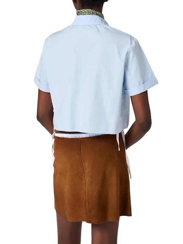 Miu Miu Cropped Poplin Shirt With Ruffled Details - Blue