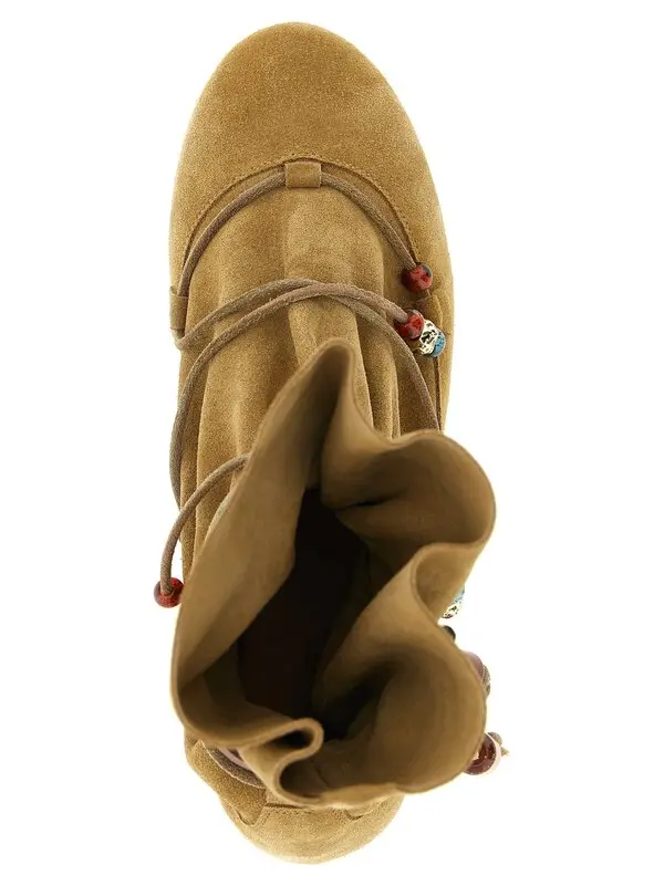 Isabel Marant Étoile Letiz' Draped Suede Ankle Boots With Beaded Lace And Buckled Strap - Cream