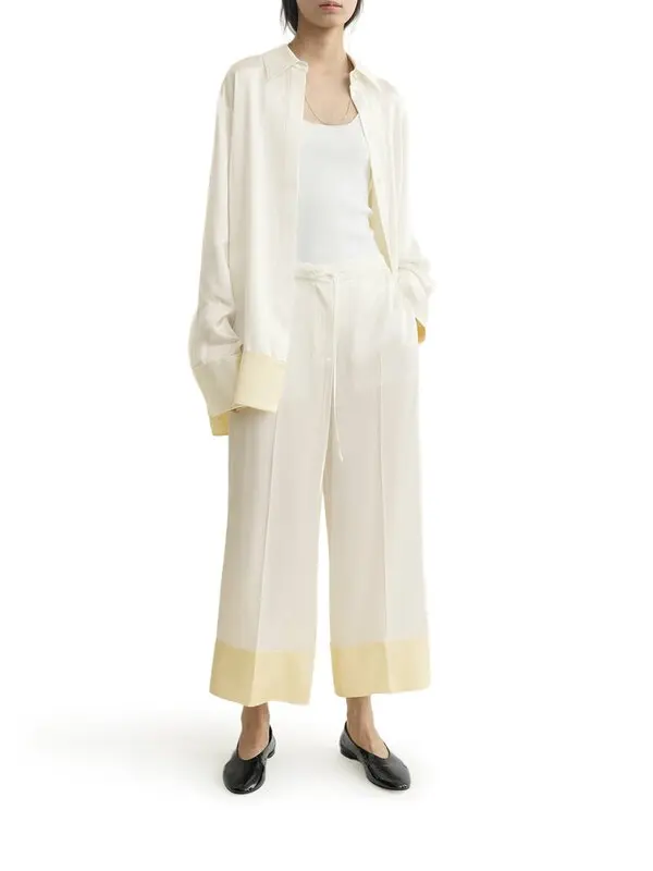 TOTEME Wide-leg Satin Drawstring Trousers - White