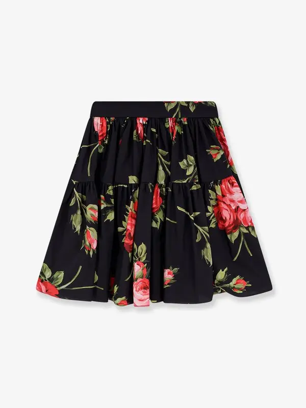 Dolce & Gabbana Black Cotton Skirt With Rose Print - Multicolor