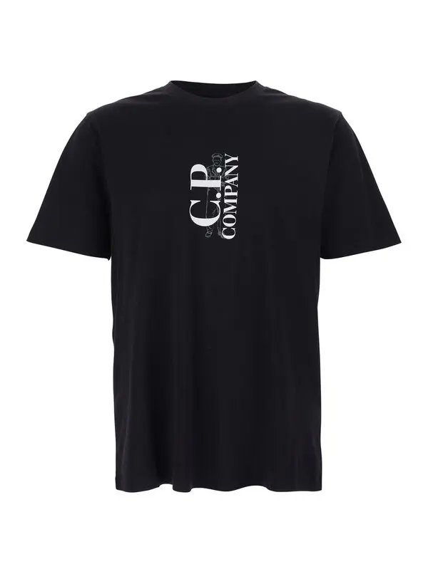 C.P. COMPANY Black T-shirt With Lettering Logo On The Front In Cotton