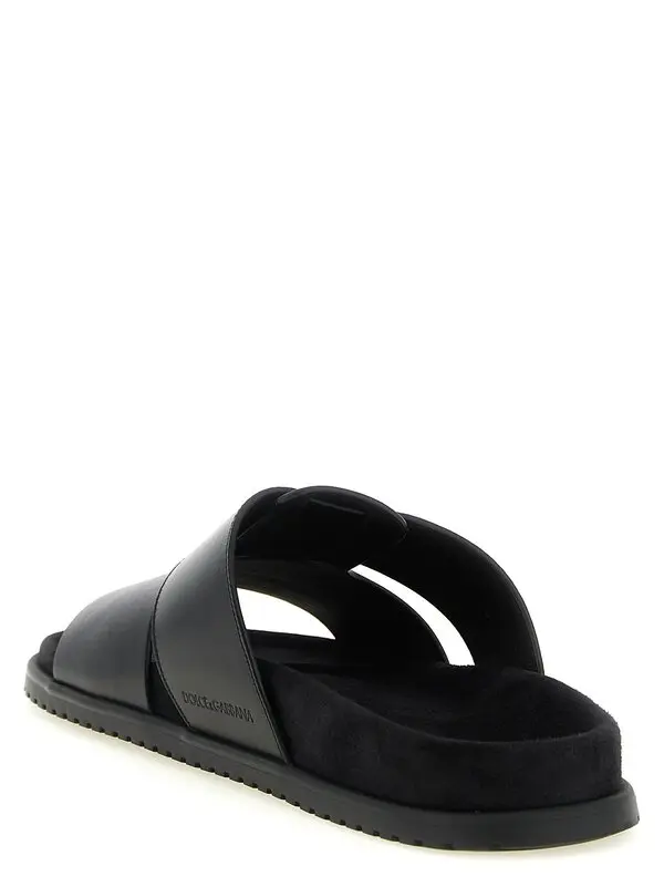 Dolce & Gabbana Calf Leather Slide Sandals - Black