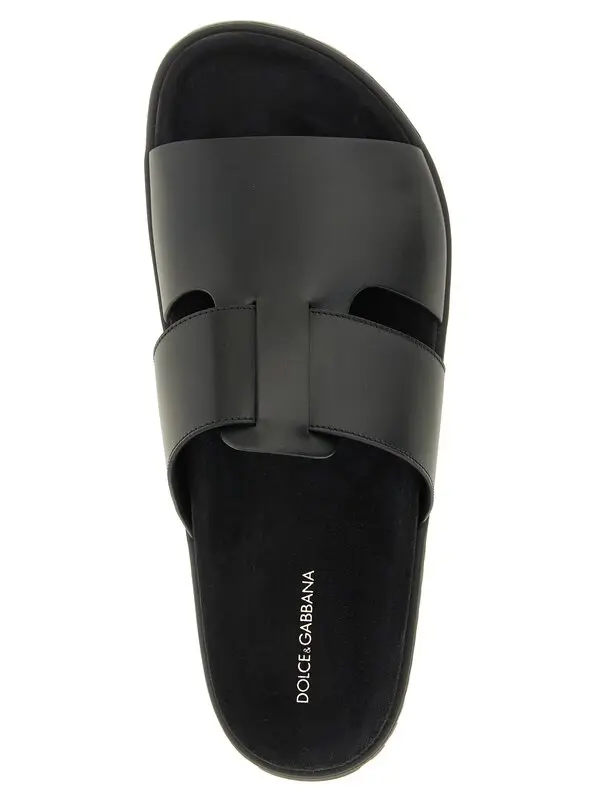 Dolce & Gabbana Calf Leather Slide Sandals - Black
