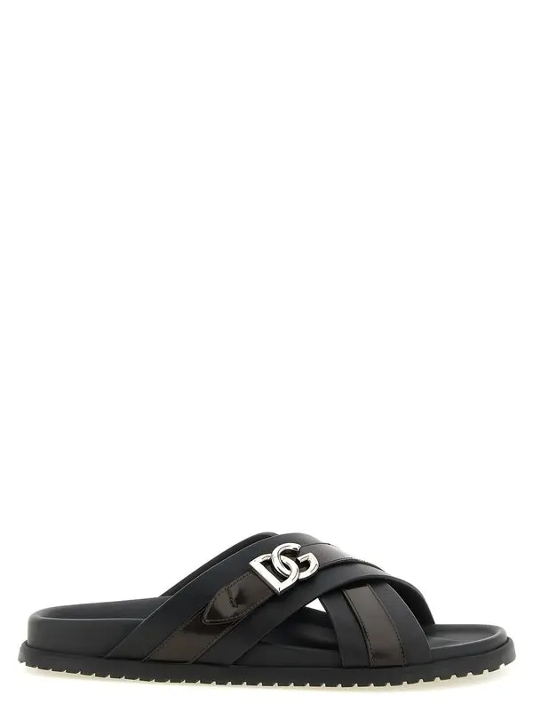 Dolce & Gabbana Calf Leather Slide Sandals - Black