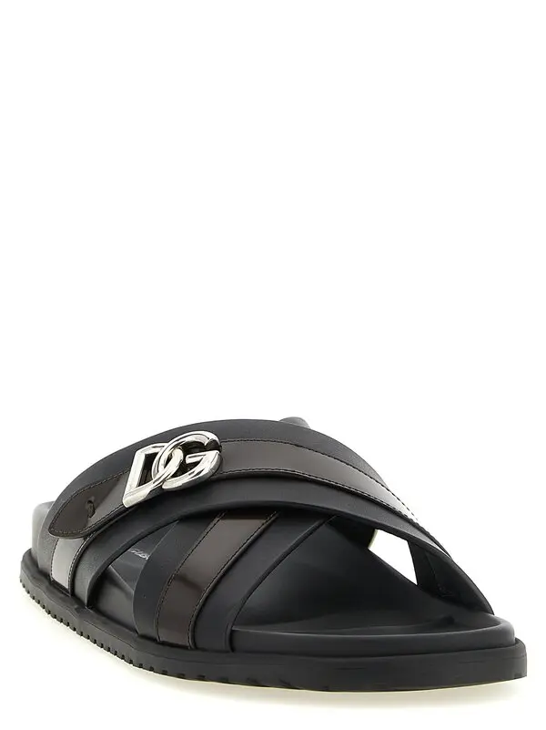 Dolce & Gabbana Calf Leather Slide Sandals - Black