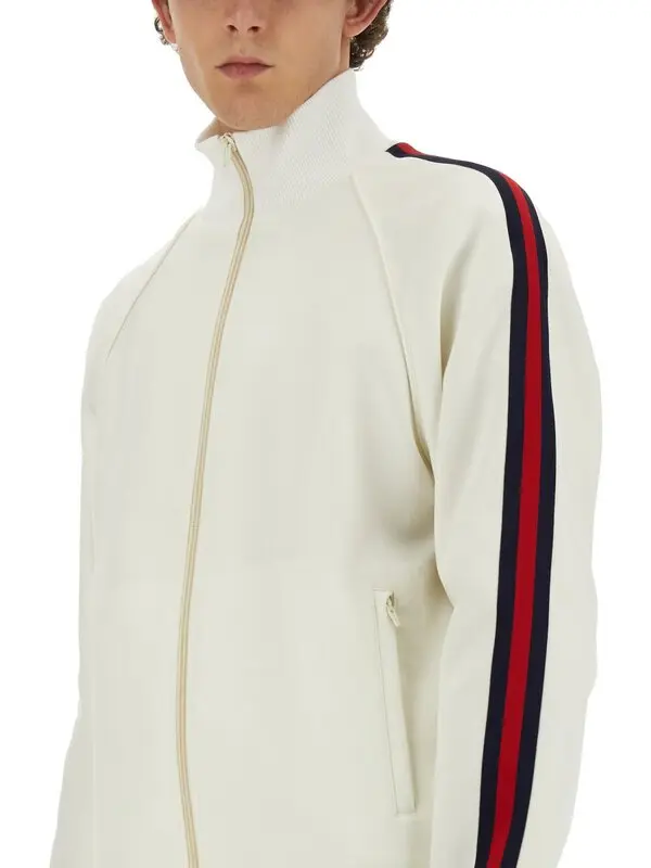 Gucci Zip-up Track Jacket With Striped Sleeves - White