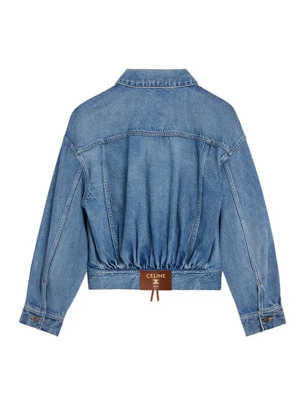Celine Denim Trucker Jacket With Triomphe Leather Appliqu