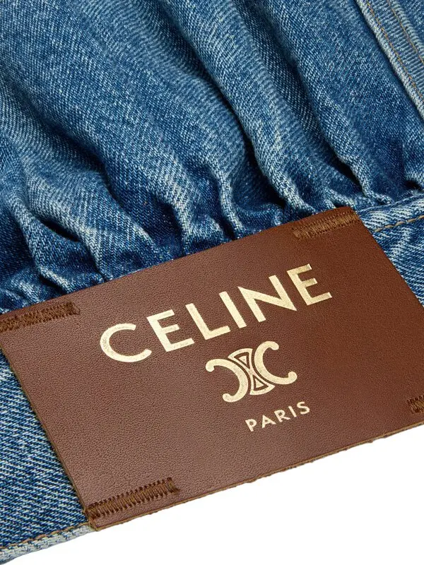 Celine Denim Trucker Jacket With Triomphe Leather Appliqu