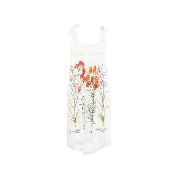 Alberta Ferretti Floral Print Cotton Day Dress - White