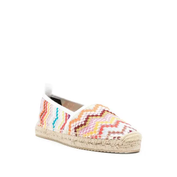 Missoni Multicolor Chevron Pattern Espadrille Slip-on Flats - White