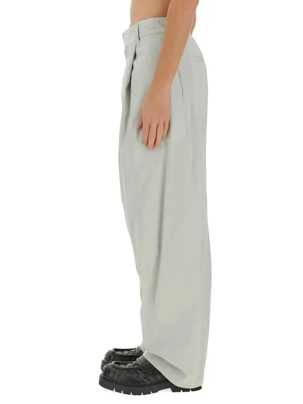Bottega Veneta Silk And Cotton Wide Leg Trousers - Gray