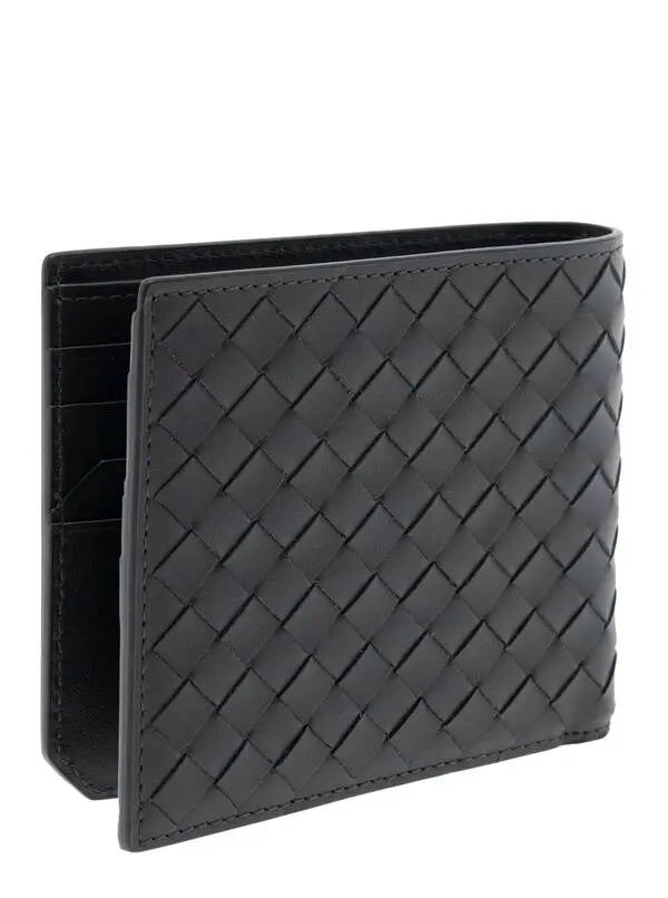 Bottega Veneta Green Bi-fold Wallet With Intrecciato Motif And Embossed Logo Lettering On The Inside In Leather - Multicolor