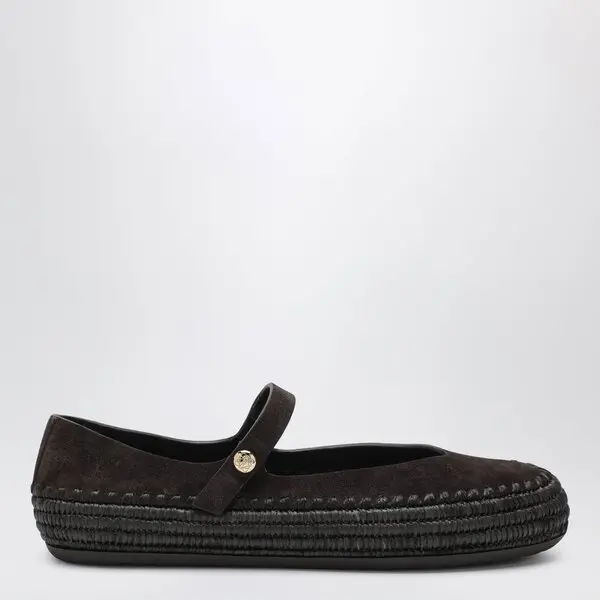 Loewe Suede And Raffia Mary Jane Shoes - Brown