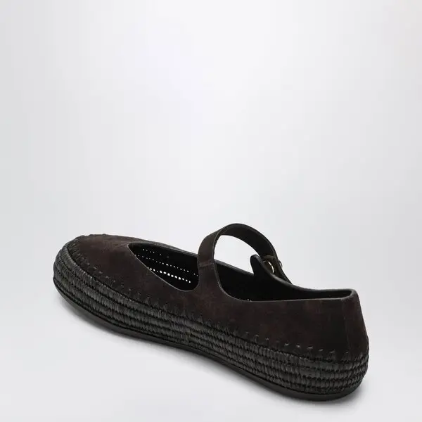 Loewe Suede And Raffia Mary Jane Shoes - Brown