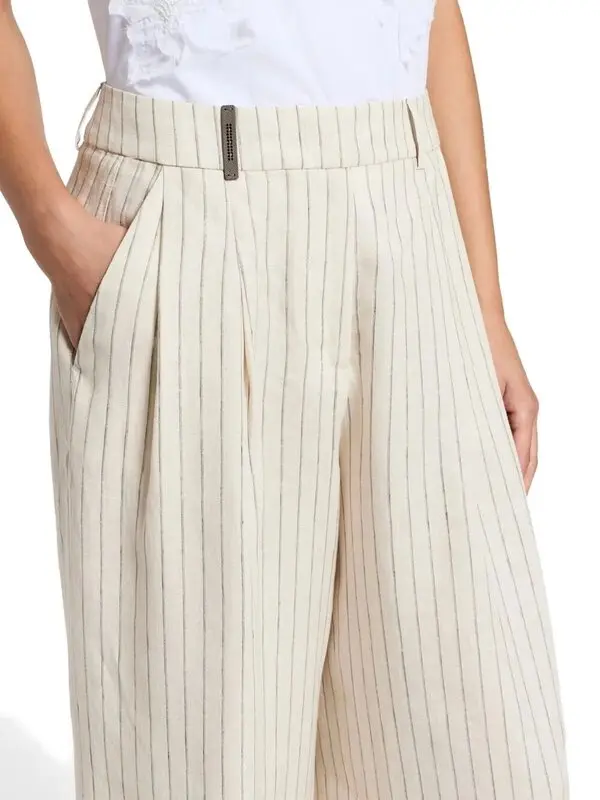 Peserico Striped Linen Wide-leg Trousers
