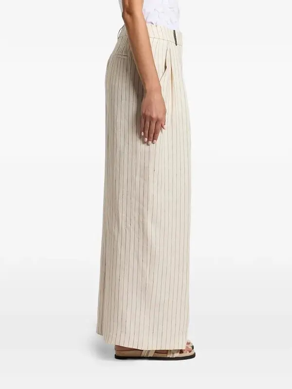 Peserico Striped Linen Wide-leg Trousers