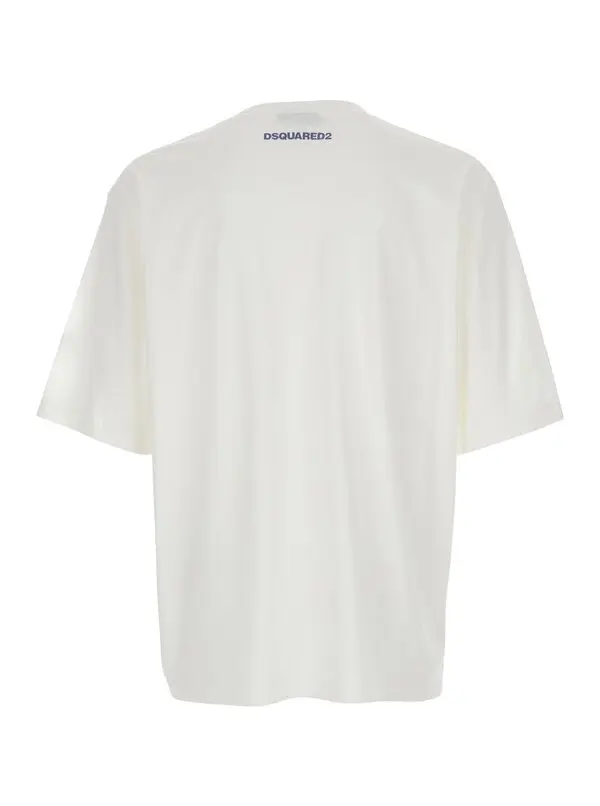 Dsquared2 White Crew Neck T-shirt With Front Print In Cotton For