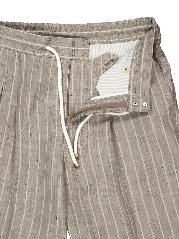 Brunello Cucinelli Stripe Linen Pants With Drawstring And Double Pleats - Multicolor