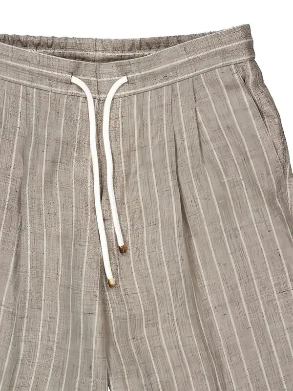 Brunello Cucinelli Stripe Linen Pants With Drawstring And Double Pleats