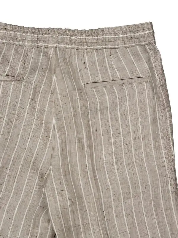 Brunello Cucinelli Stripe Linen Pants With Drawstring And Double Pleats