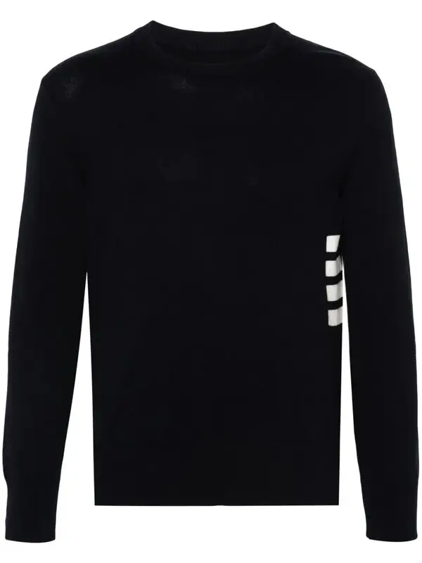 Thom Browne 4-stripe Detail Fine Knit Crewneck Sweater - Blue