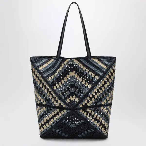 Loewe Xl Navy/light Raffia Tote Bag - Blue