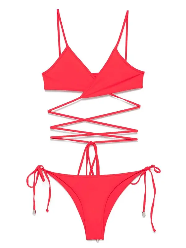 Attico Two-piece Bikini With Rubber Logo Detail - Red