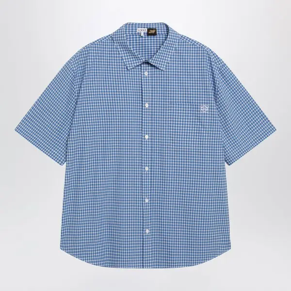 Loewe White Checked Short-sleeve Cotton Shirt - Blue