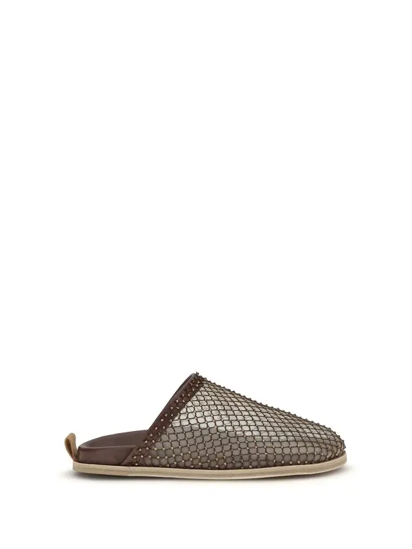 FORTE_FORTE Mesh Mules With Rhinestones - Brown