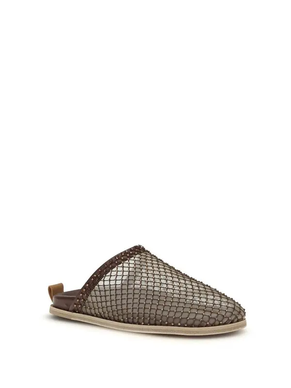 FORTE_FORTE Mesh Mules With Rhinestones - Brown