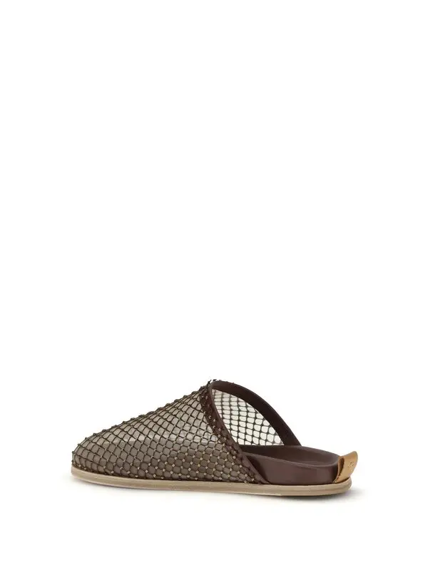 FORTE_FORTE Mesh Mules With Rhinestones - Brown