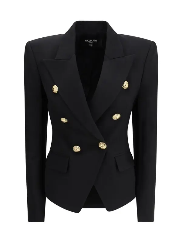 Balmain 6-button Grain De Poudre Fitted Jacket - Black