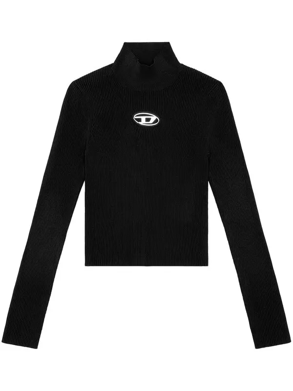 DIESEL® Ribbed High Neck Long Sleeve Top - Black