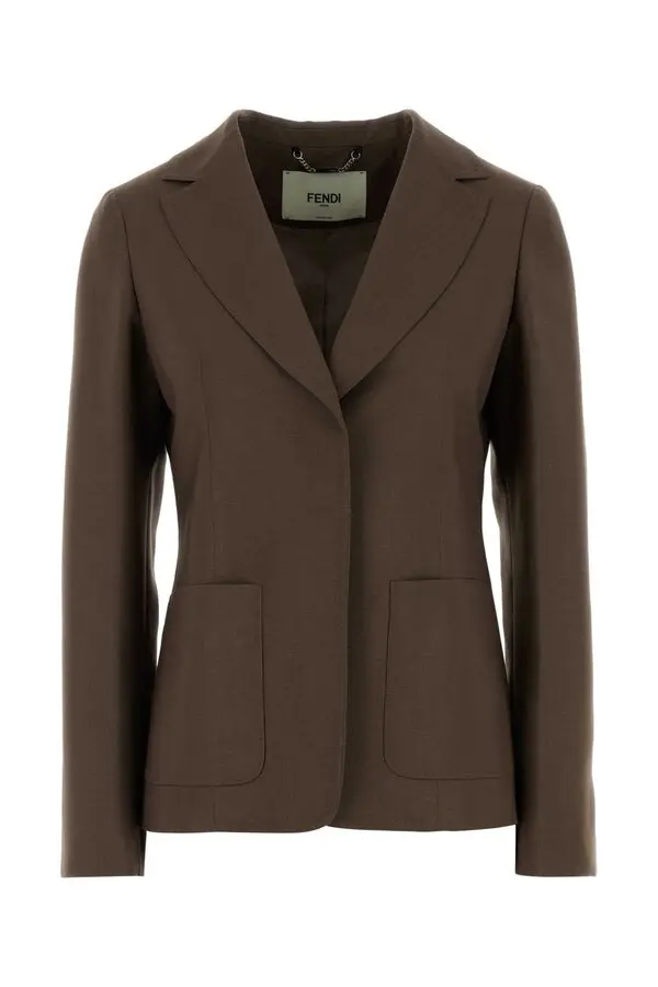 Fendi Mud Wool Blend Blazer - Brown