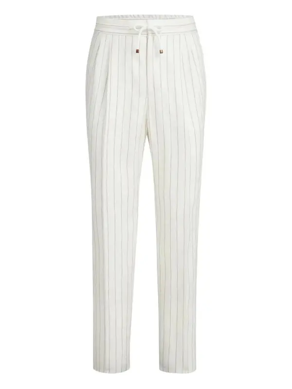 Brunello Cucinelli Stripe Linen Drawstring Pants With Double Pleats - Multicolor