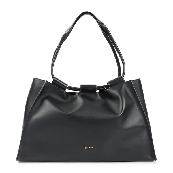 Giorgio Armani Leather Shopping Bag With Hoop Handles