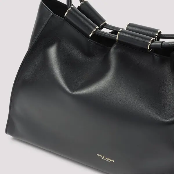 Giorgio Armani Leather Shopping Bag With Hoop Handles