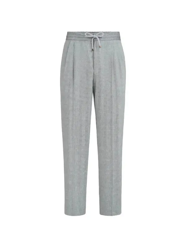 Brunello Cucinelli Linen Drawstring Double Pleat Trousers - Multicolor