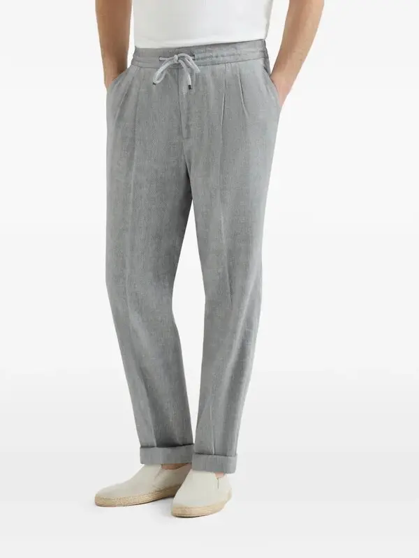 Brunello Cucinelli Linen Drawstring Double Pleat Trousers - Multicolor