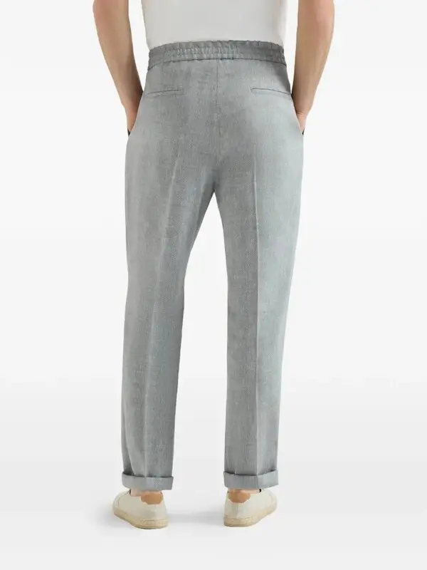 Brunello Cucinelli Linen Drawstring Double Pleat Trousers - Multicolor