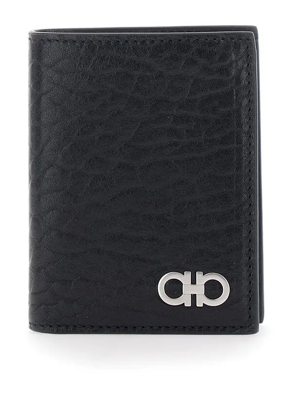 FERRAGAMO Black Bi-fold Wallet With Gancini Plaque On The Front In Leather - Multicolor