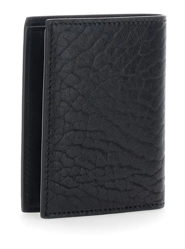 FERRAGAMO Black Bi-fold Wallet With Gancini Plaque On The Front In Leather