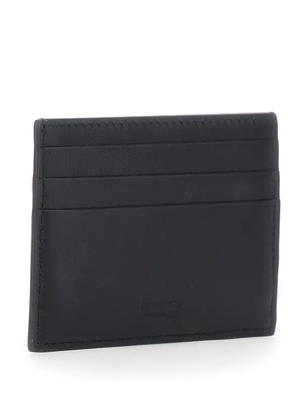 FERRAGAMO Black Card Holder With Gancini Plaque On The Front In Leather - Multicolor