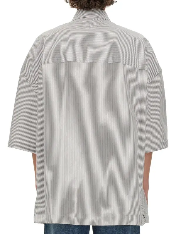 Bottega Veneta Striped Overshirt With Bv Embroidery