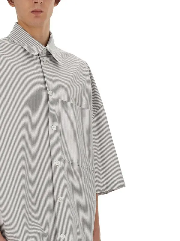 Bottega Veneta Striped Overshirt With Bv Embroidery