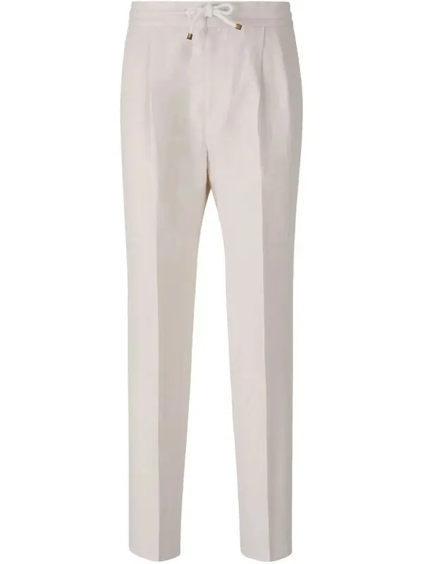 Brunello Cucinelli Linen Drawstring Double Pleated Trousers