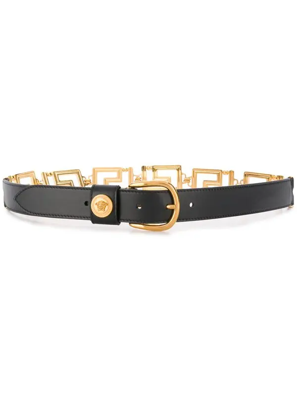 Versace Belt With Greek Key Buckle - Black