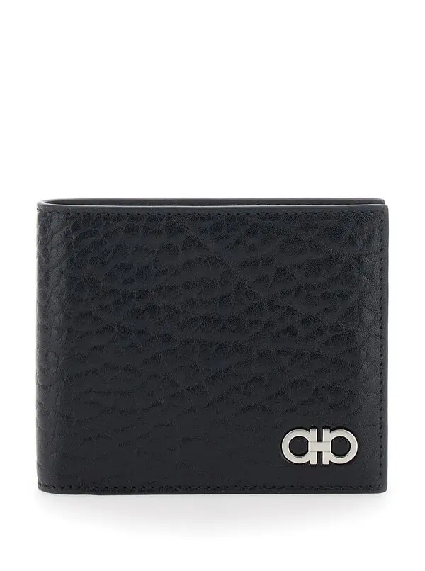 FERRAGAMO Revival' Black Wallet With Gancini Buckle On The Front In Grained Leather - Multicolor