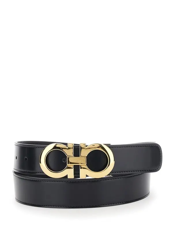 FERRAGAMO Smooth Leather Belt With Gancini Buckle - Black